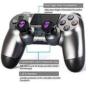 Playrealm FPS Thumbstick Extender & Printing Rubber Silicone Grip Cover 2 Sets for PS5 Dualsenese & PS4 Controller (Ghost Purple)