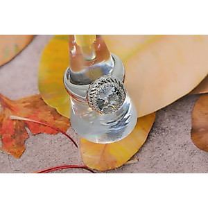 KOKAV 925 Sterling Silver Oval Genuine Aquamarine 4-5/8 Ct Statement Ring, Size 8