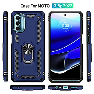 SKTGSLAMY Moto G 5G 2022 Case: Military-Grade Drop Tested, Magnetic Kickstand, Car Mount, Screen Protector - Blue