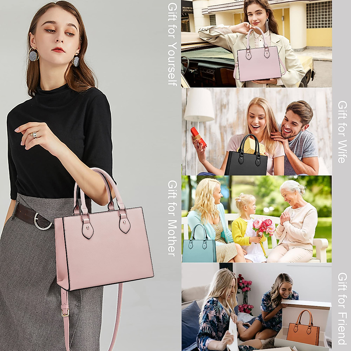 CHICAROUSAL Crossbody Purses and Handbags for Women PU Leather Tote Top Handle Satchel Shoulder Bags (Light Pink)