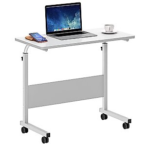 SogesHome 31.5inches Adjustable Mobile Bed Table Portable Laptop Computer Stand Desks with Rolling Wheels, White