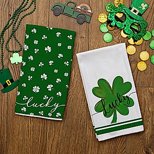 ARKENY St Patricks Day White Shamrock Kitchen Towels Dish Towels St. Patrick's Day Decorations for Home Drying Cloth Lucky Sign 18x26 Inch Stripe Hand Towel for Cooking Set of 2