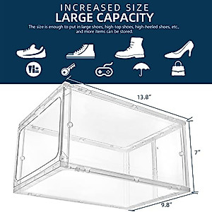 Galifode Clear Plastic Shoe Storage Boxes, Stackable Shoe Organizer Bins for Closet, Entryway, Large Shoe Container, Sneakers Toys Display Cases, 13.8 x 9.8 x 7 Inches