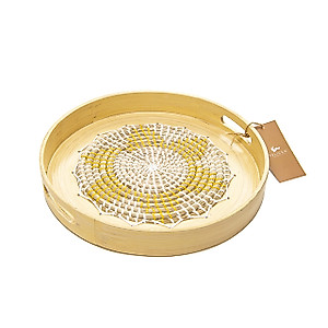 Round seagrass woven tray with handles, bamboo and seagrass tray, handmade decorative tray for table counter piece, coffee table and breakfast tray, wicker fruit basket, , hanging wall basket(14 inch)