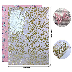 Shalun 12 pcs/Pack A4 Floral Printed Glitter Faux Leather Fabric Sheets Rainbow Gold Rose Flower Pattern Glossy Mirror Transparent PVC Vinyl for Cricut Maker Jewelry Making 8x12 inch