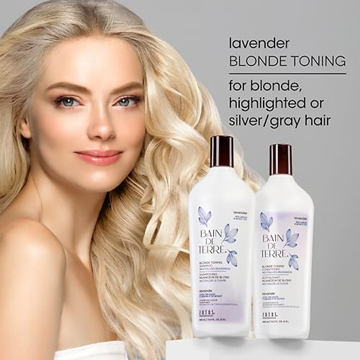 Bain de Terre Lavender Blonde Toning Shampoo, Neutralize Brassy Tones for Cool Blonde, Highlighted or Gray Hair, with Argan & Monoi Oils, Paraben-Free, Vegan, 13.5 Fl Oz