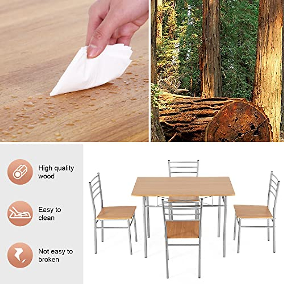 Dining Table Set Kitchen Table and Chairs for 4 Kitchen Table Dining Room Table Set Home Furniture Rectangular Modern Chairs with Metal Legs/Wood Table Top for Breakfast Nook Kitchen Dining Room