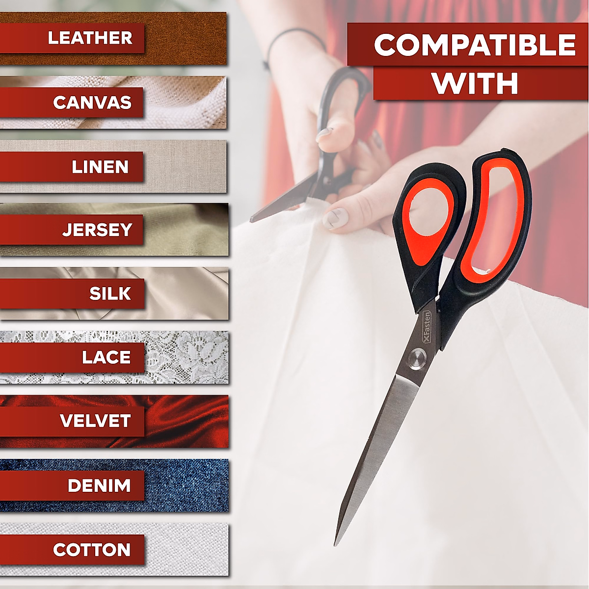 XFasten Heavy-Duty Professional Tailor Scissors, 9.5-Inch Heavy Duty Ultra-sharp Dressmaker’s Scissors Shears for Fabric Cutting | Sewing scissors for Fabric