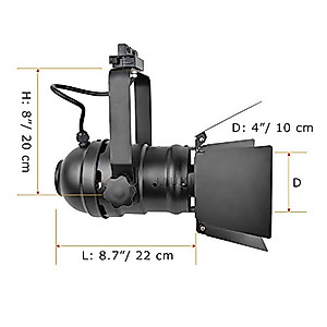 J.LUMI TRK9000 Theater Track Lighting Head, Stage Light with Barn Door Flippers, Black Frost Paint Finish, Vintage Modern Industrial, Uses PAR30, A19 or ST64 Bulb with E26 Base (Bulb not Included)