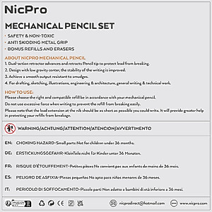 Nicpro 6 PCS Art Mechanical Pencils Set, Metal Artist Drafting Pencil 0.3 & 0.5 & 0.7 & 0.9 mm & 2 PCS 2mm Graphite Lead Holder(4B 2B HB 2H) For Writing Sketching Drawing With Lead Refills Eraser Case