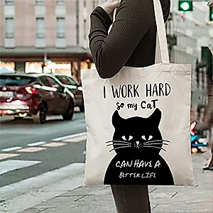 ZHANTUONE Canvas Tote Bag，My Cat Can Have a Better Life ，Cat Mom Cat Dad Gift，Cat Lover Gifts For Men or Women，Great Gift for Cat Lovers，Pet Lovers Birthday Gift，Multipurpose Canvas Tote Bag Gift