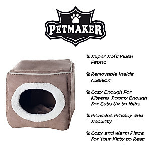 PETMAKER Cozy Cave Enclosed Cube Pet Bed - Light Coffee, Medium