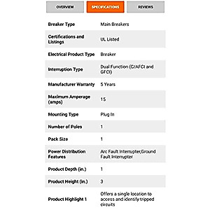 Cutler-Hammer Eaton BRN120A1CS BR 20A 120V 1-Pole Arc Fault/Ground Fault Circuit Breaker, Black