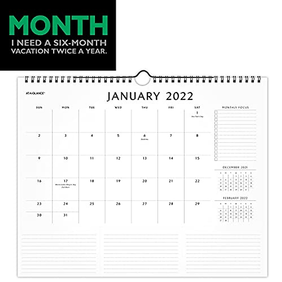 2022 Wall Calendar by AT-A-GLANCE, 15" x 12", Medium, Monthly, Wirebound (PM75828)