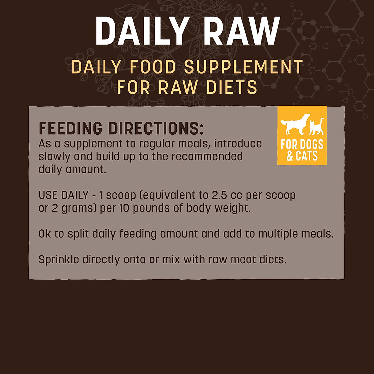 Earth Animal Daily Raw Cat Food & Raw Dog Food Topper | Complete Cat & Dog Vitamins Supplement| 1 Pound