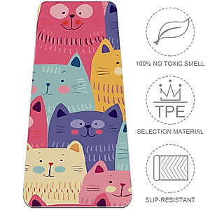 Unicey Cute Cartoon Cats Colorful Funny Kitty Yoga Mat Thick Non Slip Yoga Mats for Women&Girls Exercise Mat Soft Pilates Mats,(72x24 in, 14-Inch Thick), Multi