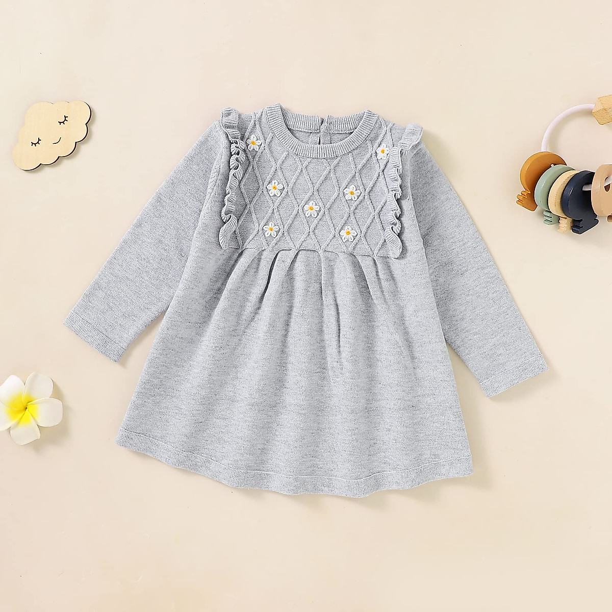 Baby Girl Dress Long Sleeve Sweater Solid Color Toddler Floral Newborn Winter Autumn Skirt