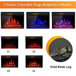 S AFSTAR 29 Inches Electric Fireplace Insert, 900/1350W Recessed Electric Fireplace w/ 3 Available Flame Colors & 4 Brightness, Touch Screen & Remote Control, Wall Mounted Electric Fireplace Heater
