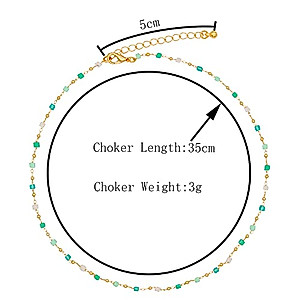 FUTIMELY Bohemia Green Beaded Beads Choker Necklace for Women,Simple Fresh Green Beaded Square Round Bead Choker Necklace Fashion Jewelry (Gold)