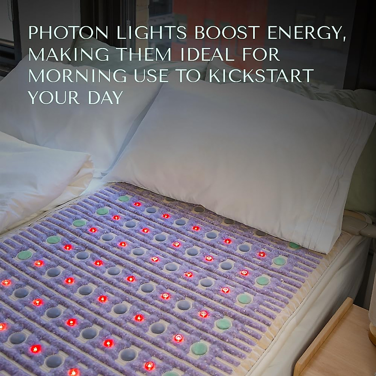 Healthyline Advanced Infrared Heating Pad - Amethyst, Tourmaline and Jade Gemstones - Photon Lights, Negative Ions and Hot Crushed Stones - TAJ Split Inframat Pro (1/2 King, Left)