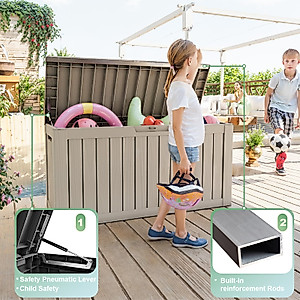 DRATO 80 Gallon Large Deck Box, Outdoor Storage Box for Patio Furniture, Patio Cushions, Gardening Tools, Pool Supplies 480lbs Weight Capacity,Waterproof Resin Storage Boxes (Grey)…