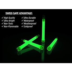 Swiss Safe Premium 6" Glow Sticks - Extra Bright, 12+ Hour Duration, Emergency Ready (Green 2-Pack)