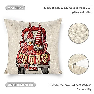 Love Gnomes Truck Throw Pillow Covers 18×18 Pillowcases Set of 2 Valentine's Day Cute Linen Decorative Square Pillow Case Cushion Covers Standard Size for Sofa Couch Outdoor Bed Pillow Protectors