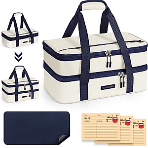Insulated Casserole Carrier for Hot or Cold Food 9x13 - Insulated Food Container Bag Warmer with Heat-Resistant Mat for Potluck Parties Picnic Cookouts Fits 9" x 13" Casserole or Baking Dish