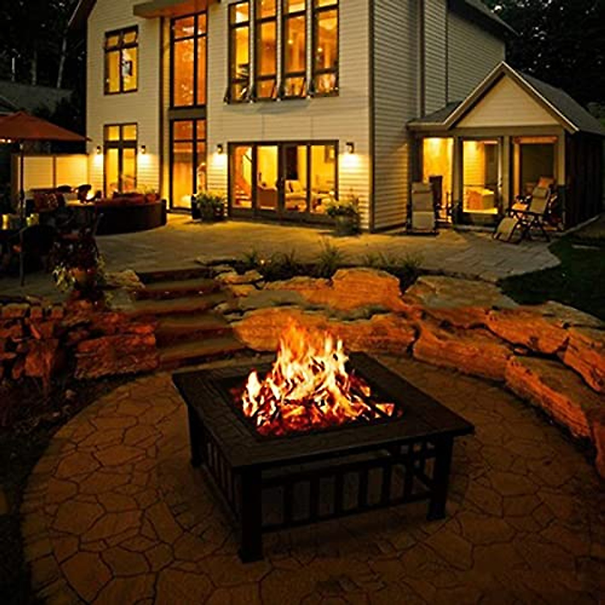 LEAYAN Garden Fire Pit Grill Bowl Grill Barbecue Rack Fire Pit Outdoor fire Pit, Home Garden Decoration fire Pit, Villa Wood-Burning Barbecue fire Pit Table, 31 inches