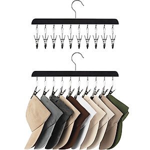 StorageWorks Hat Organizer, Hat Storage for Closet, Hat Racks for Baseball Caps, Set of 2 Cap Organizer with 10 Adjustable Stainless Steel Clips, Fits All Caps, Black