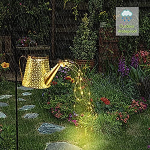 Watering can with Garden Decor Lights,Solar Lantern Outdoor Hanging Waterproof, Outdoor Decorative Retro Metal Solar Lights for Garden Table Patio Yard Pathway Walkway,Large