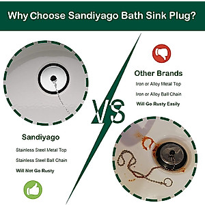 3Pcs Rubber Bath Tub Stopper Sink Plugs Kitchen Sink Drain Strainer with Stainless Steel Round Beaded Chain for 1-1/2 Inch to 2 Inch