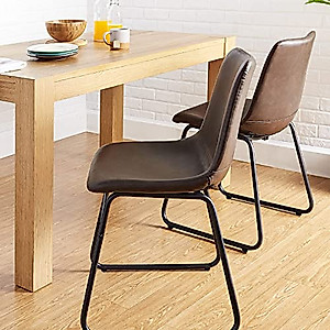 CangLong Faux Leather Armless Dining Chairs with Black Metal Base Faux Leather Bucket Seat, (2 PCS 18" inch), PU Brown