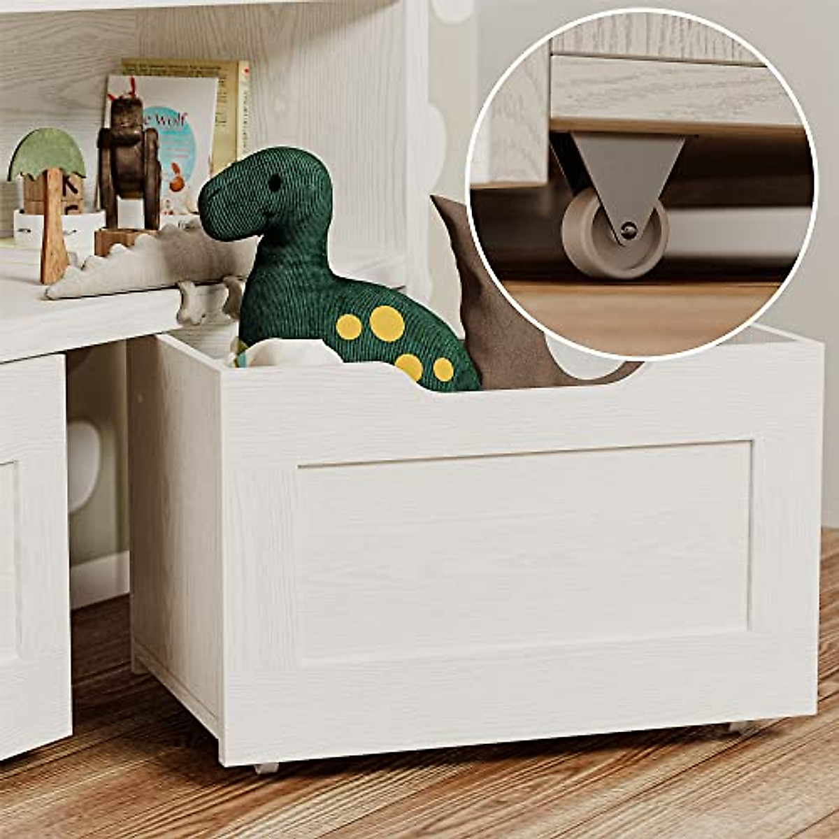 IRONCK Toy Storage Organizer for Boys and Girls with Drawers, Floor Toy Box with Wheels and Open Shelf, Storage Chest for Nursery, Playroom and Bedroom, White