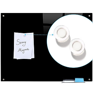 Magnetic Black Glass Board with Eraser Frameless Tempered Glass Dry Erase Blackboard with Marker Tray for Interactive Office, Wall Mounted Frosted Black Glass Board, 48" x 36"