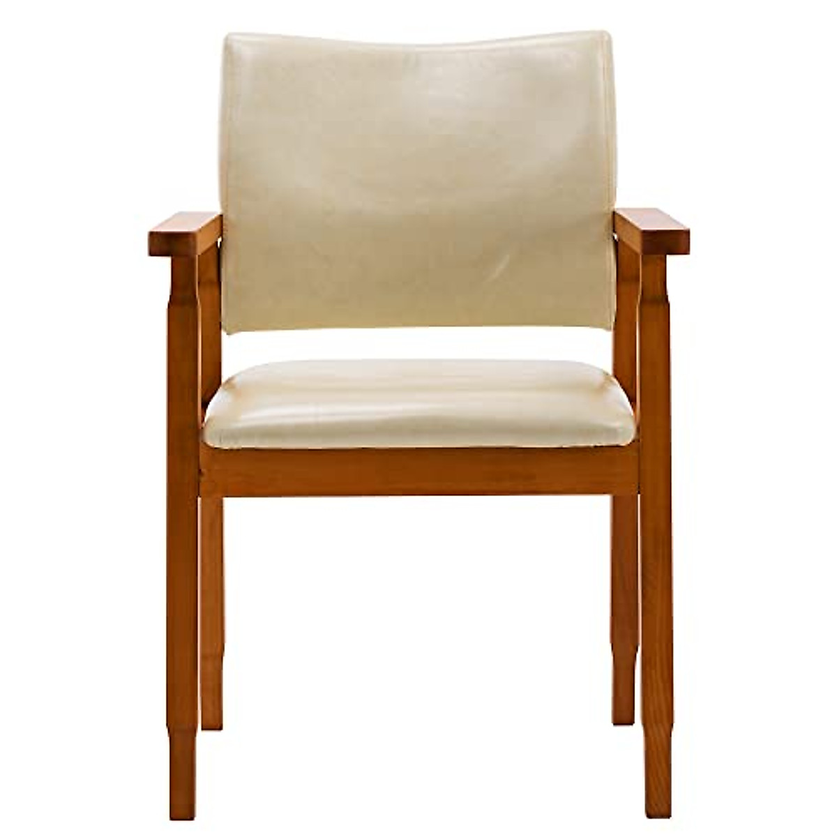 NOB Mid-Century Dining Side Chair with Faux Leather Seat in Beige, handrail Chair
