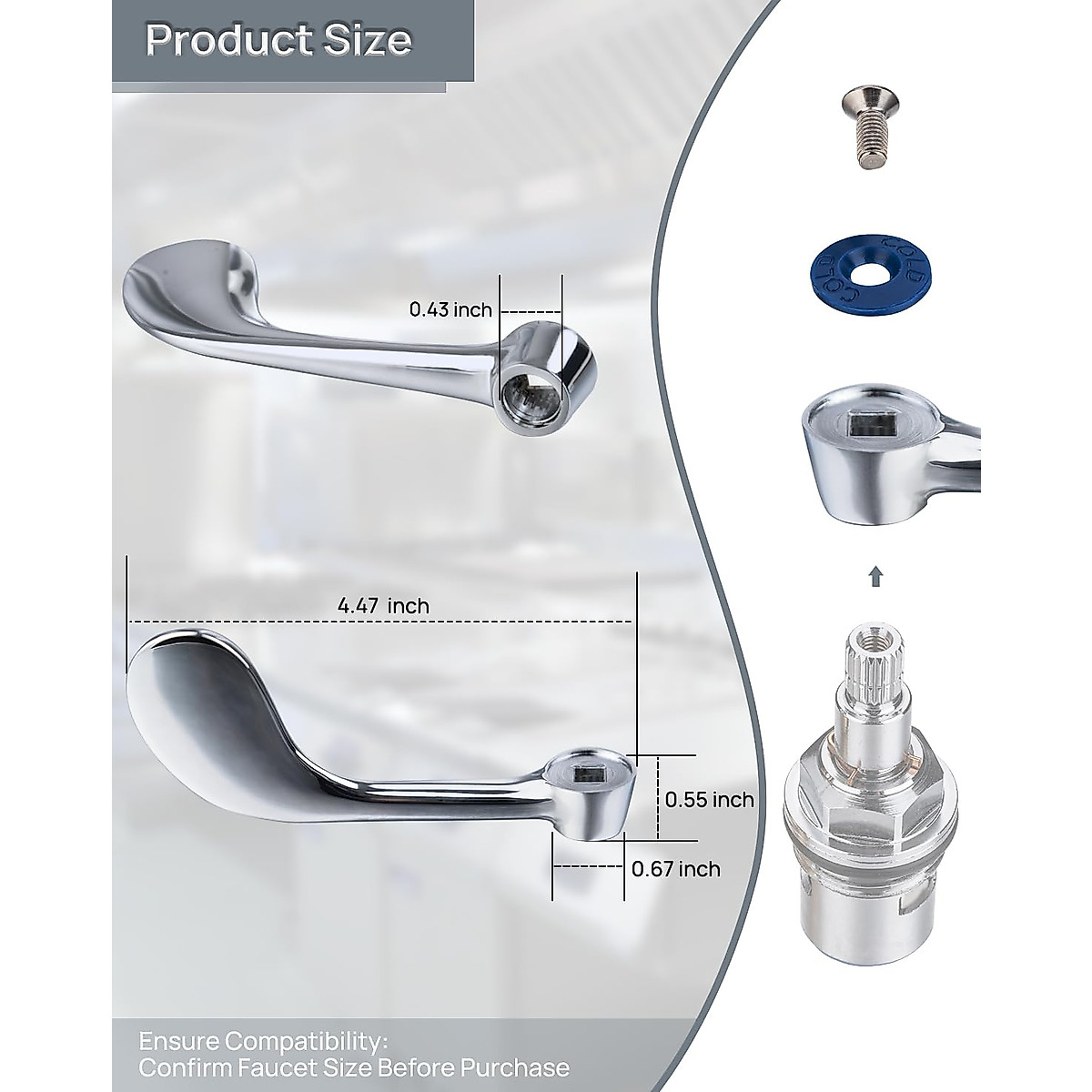 Phivan Commercial Faucet Parts Faucet Handle Replacement Kit - Wrist Blade Handles Lever Handles for Industrial, Restaurant, Commercial Sink Faucet - Fits Most 3/8" Shaft, 0.43" Round Stem Hole (Blue)