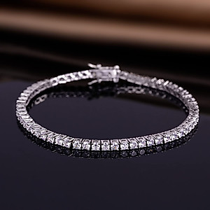 Gemsme 18K White Gold Plated 3.0mm Cubic Zirconia Classic Tennis Bracelet 7.0 Inch