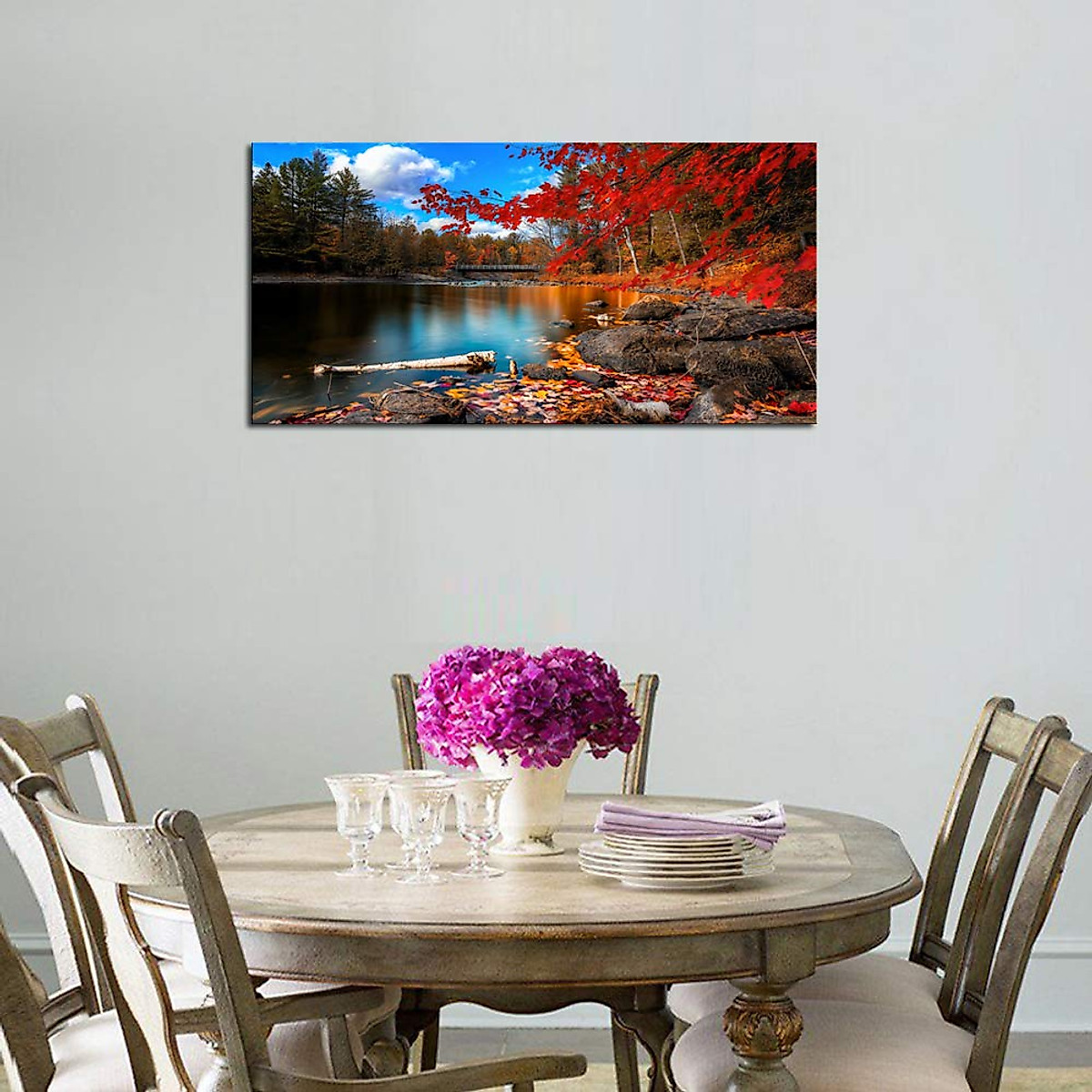 DZL Art S72662 Canvas Wall Art Canvas Artwork Lake Mountain Red Maple Leaf National Park Nature Pictures for Living Room Bedroom Office Wall Decor Home Decoration
