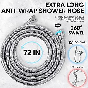 Colomore High Pressure Shower Head - Hand Held Shower Head with Long Hose 72" - Detachable Shower Head with High Pressure Power Wash - Bathroom Shower Head with Wall & Overhead Brackets (Silver)