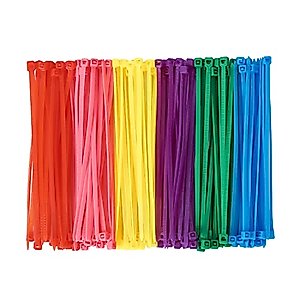 600pcs (100 per color) Small Colored Zip Ties 4 Inch Multi-Color Zip Wire Tie for Deco Mesh Wreath Supplies, Colorful Plastic Ties Yellow, Blue, Red, Green, Pink, Purple Zip Ties
