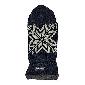 BRUCERIVER Mens Snowflake Knit Mittens with Warm Thinsulate Fleece Lining (XXL, Black)