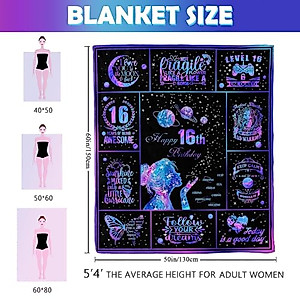 Hudodmn Sweet 16 Gifts for Girls, 16th Birthday Gifts for Girls, 16 Year Old Girl Birthday Gift Ideas, Gifts for 16 Year Old Girl, Sweet Sixteen Gift for Girl, 16th Birthday Decoration Blanket 60"X50"
