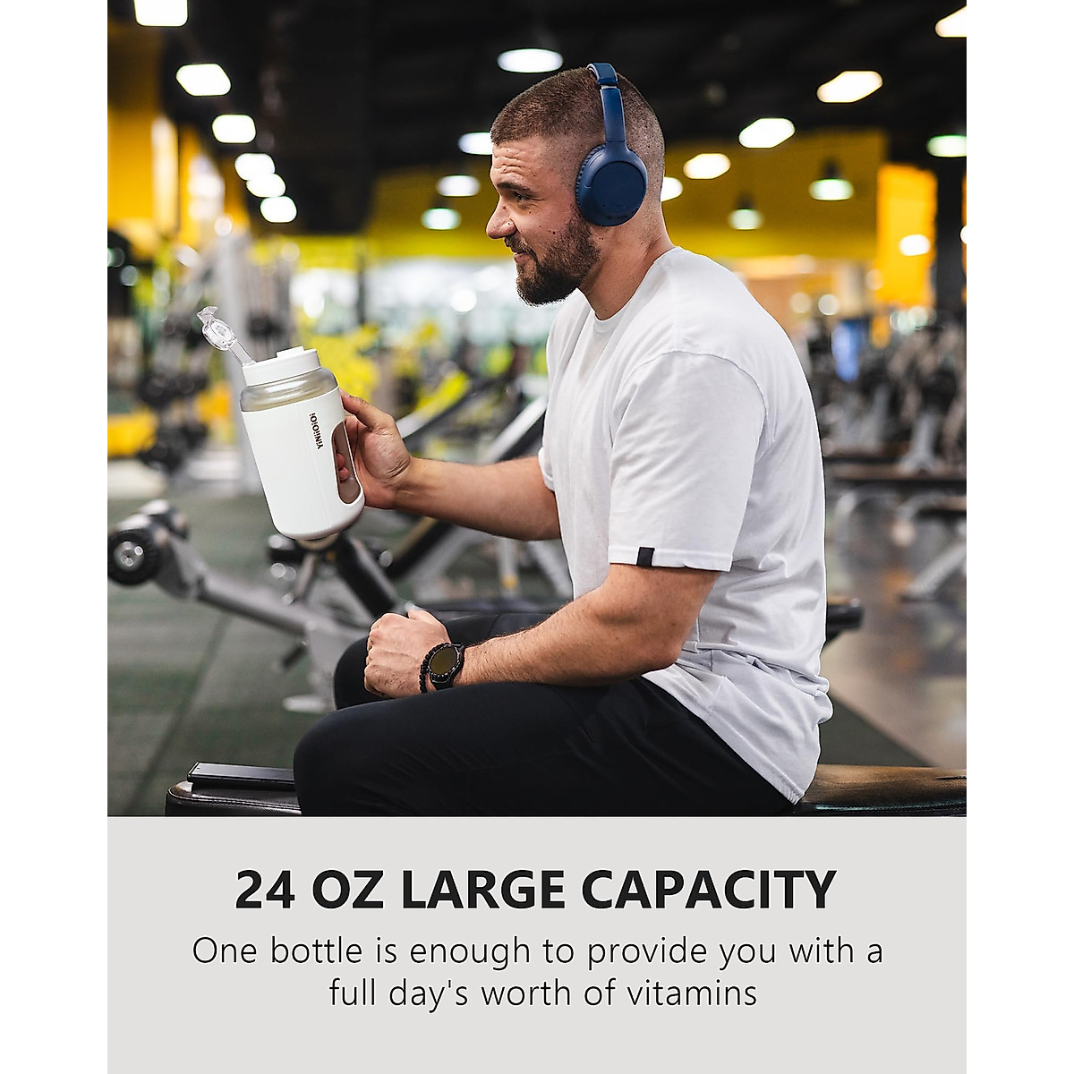 Portable Blender, 24 oz Personal Blender for Smoothies and Protein Shakes with 10 Blades, Portable Juicer Blender with Travel Lid, Rechargeable Small Blender Cup for Travel, Sports (White)