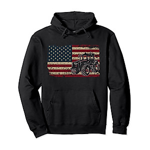 Farm Tractors America Flag Hoodie I Patriotic Farming Gift Pullover Hoodie
