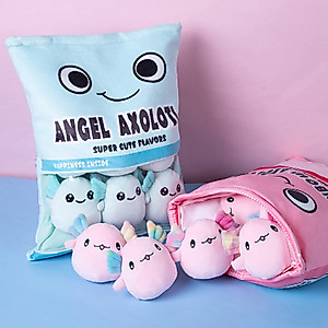 REFAHB Cute Axolotl Plush Toy, Removable Salamander Animal Stuffed Plush Pillow, Kawaii Plush Cushion Toy Game for Kids, Girls, Birthday Gift (6pcs a Bag, Pink)