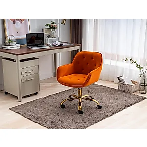 ZOBIDO Comfy Home Office Task Chair with Wheels, Cute Modern Upholstered Velvet Back Adjustable Swivel Vanity Desk Chair, for Women,for Girls, Living Room, Bedroom(Dark Orange)