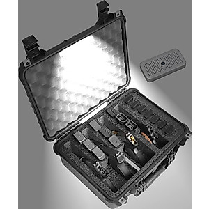 Case Club 4 Pistol and 16 Magazine Pre-Cut Heavy Duty Waterproof Case with Included Silica Gel Canister to Help Prevent Gun Rust (Lighted)