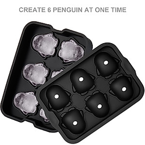 Nax Caki 3D Penguin Ice Cube Tray, 2.2" Large Thicked Silicone Fun Shapes Whiskey Ice Mold with Funnel for Cocktails,Bourbon,Brandy, Whiskey Gifts for Men Black