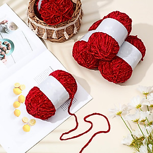 Amylove 6 Rolls Red Soft Velvet Chenille Yarn for Crocheting 1182 Yards Polyester Blanket Fuzzy Thick Yarn for DIY Knitting Bulky Weaving Crafts, 197 Yd, 3.53 oz Each Roll